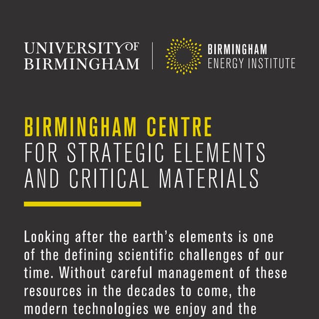 Birmingham Centre for Strategic Elements & Critical Materials Banner | PDF