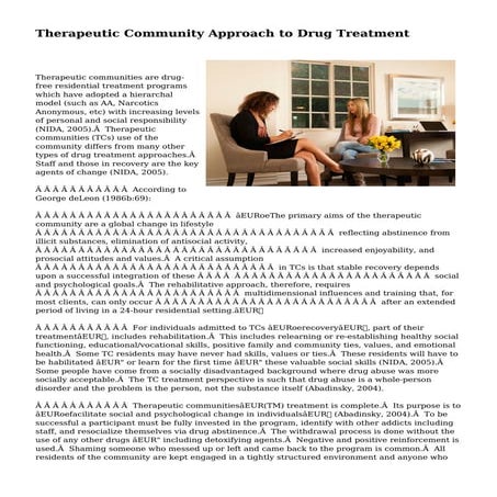 Therapeutic Community Approach to Drug Treatment | PDF