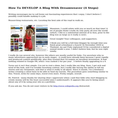 How To DEVELOP A Blog With Dreamweaver (4 Steps) | PDF