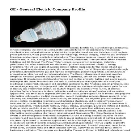 GE - General Electric Company Profile | PDF