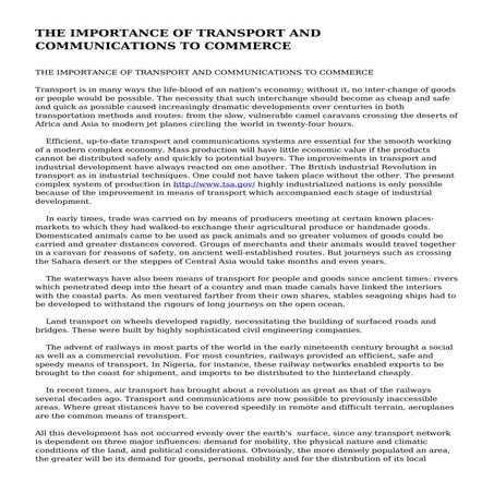 THE IMPORTANCE OF TRANSPORT AND COMMUNICATIONS TO COMMERCE | PDF