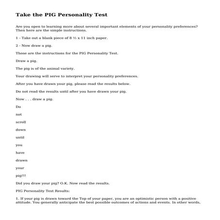 Take the PIG Personality Test | PDF