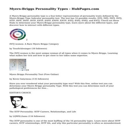 Myers-Briggs Personality Types - HubPages.com | Science