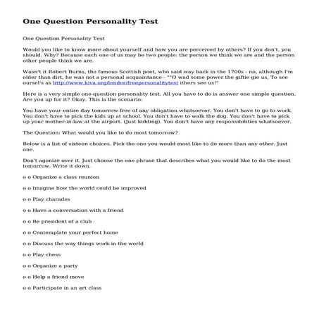 One Question Personality Test | PDF