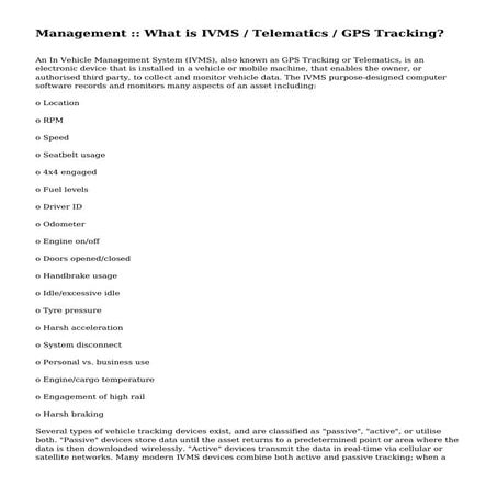Management :: What is IVMS / Telematics / GPS Tracking? | PDF