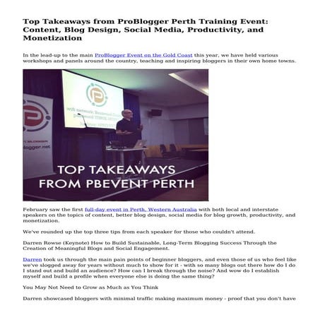 Top Takeaways from ProBlogger Perth Training Event: Content, Blog ...
