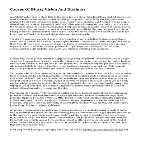Causes Of Blurry Vision And Dizziness | PDF