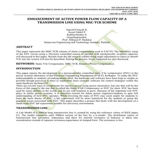ENHANCEMENT OF ACTIVE POWER FLOW CAPACITY OF A TRANSMISSION LINE USING MSC‐TCR SCHEME | PDF ...