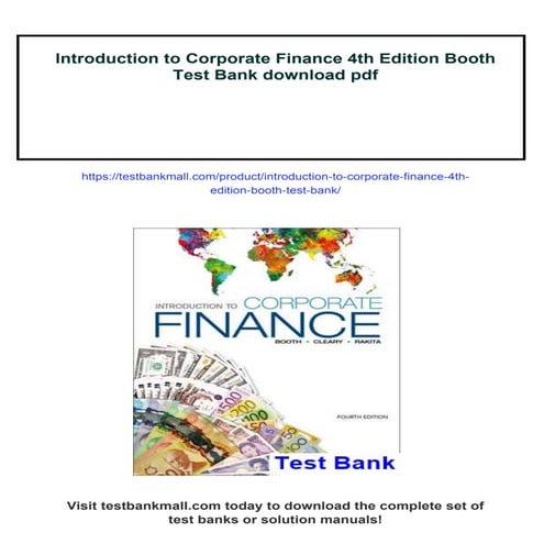 Introduction to Corporate Finance 4th Edition Booth Test Bank | PDF