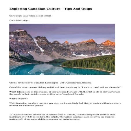 Exploring Canadian Culture - Tips And Quips | PDF