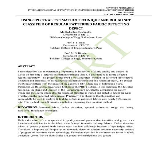 A Review on Fabric Defect Detection Techniques | PDF