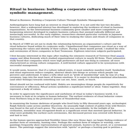 Ritual in business: building a corporate culture through symbolic ...