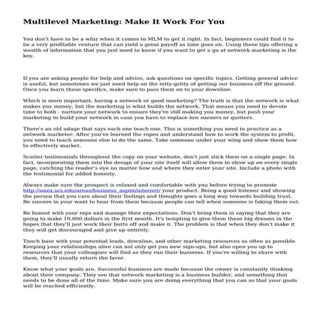 Multilevel Marketing: Make It Work For You | PDF