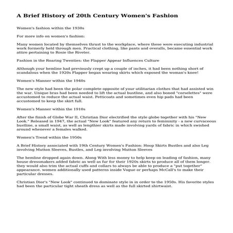 A Brief History of 20th Century Women's Fashion | PDF