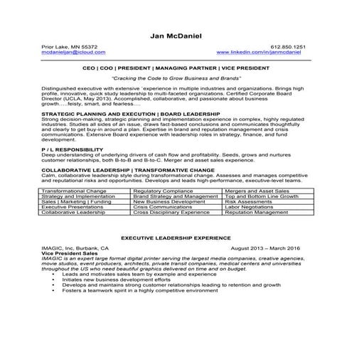 Jan McDaniel Profile 2016 | PDF