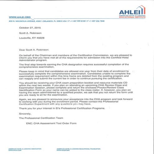 CHA Acceptance Letter | PDF