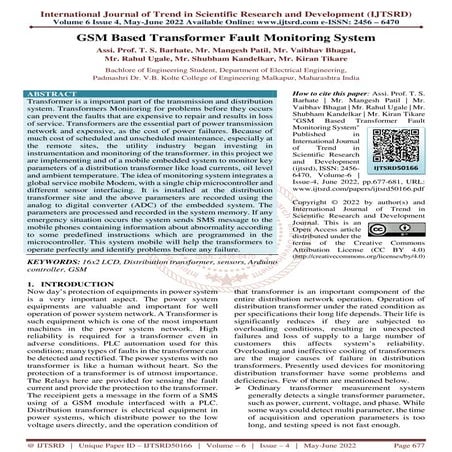 GSM Based Transformer Fault Monitoring System | PDF
