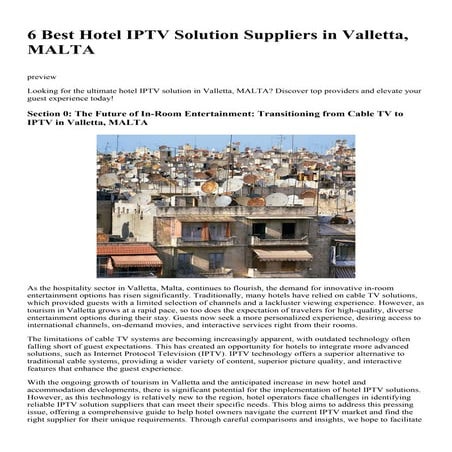 6 Best Hotel IPTV Solution Suppliers in Valletta, MALTA | PDF