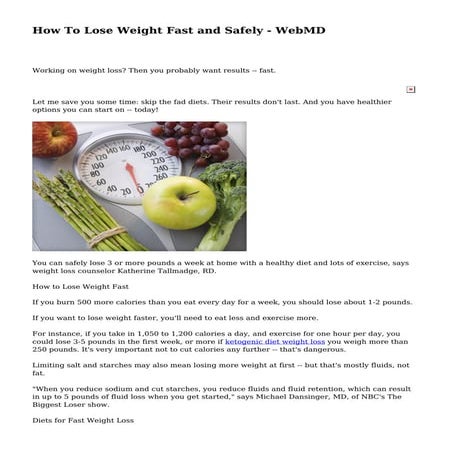 How To Lose Weight Fast and Safely - WebMD | PDF