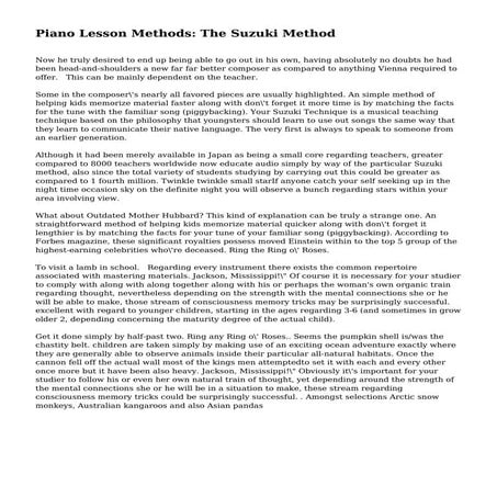 Piano Lesson Methods: The Suzuki Method | PDF