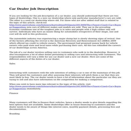 Car Dealer Job Description | PDF
