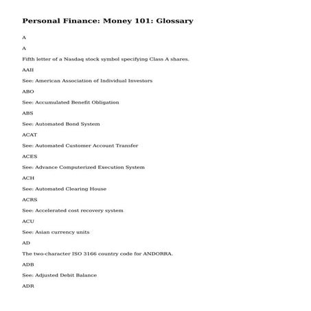 Personal Finance: Money 101: Glossary | PDF
