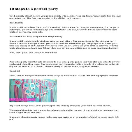 Birthday Party Guideline Sheet | DOCX