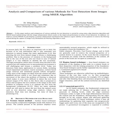 Analysis And Comparison Of Various Methods For Text Detection From Images Using Mser Algorithm