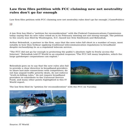 Law firm files petition with FCC claiming new net neutrality rules don ...