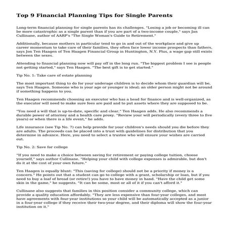 Top 9 Financial Planning Tips for Single Parents | PDF