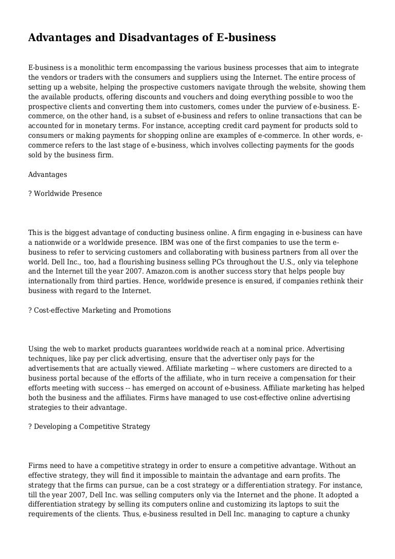 Advantages And Disadvantages Of E business advantages-and-disadvantages-of-e-business