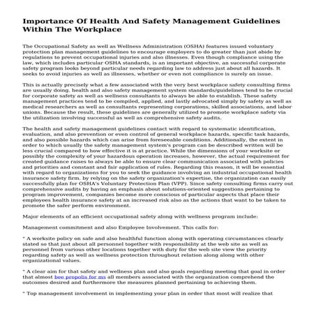 Importance Of Health And Safety Management Guidelines Within The ...