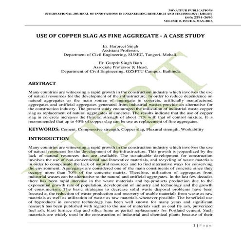 USE OF COPPER SLAG AS FINE AGGREGATE ‐ A CASE STUDY | PDF