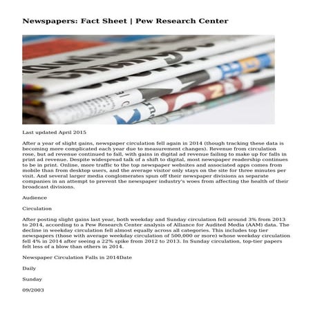 Newspapers: Fact Sheet | Pew Research Center | PDF