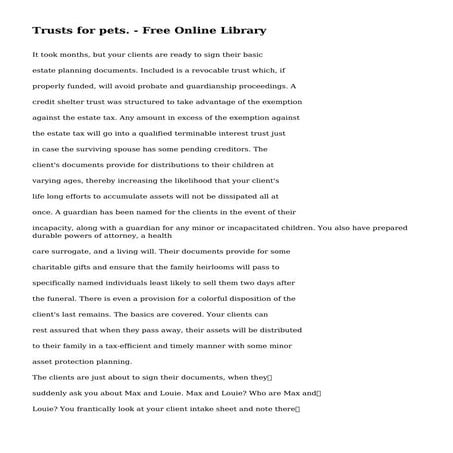 Trusts for pets. - Free Online Library | PDF
