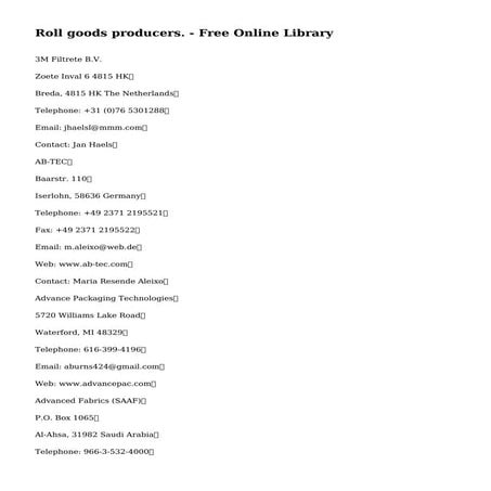 Roll goods producers. - Free Online Library | PDF
