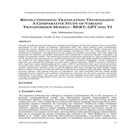 REVOLUTIONISING TRANSLATION TECHNOLOGY: A COMPARATIVE STUDY OF VARIANT TRANSFORMER MODELS - BERT ...