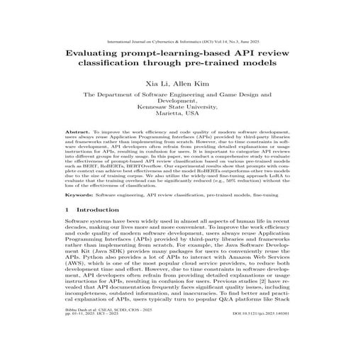 Evaluating Prompt-Learning-Based API Review Classification Through Pre-Trained Models | PDF