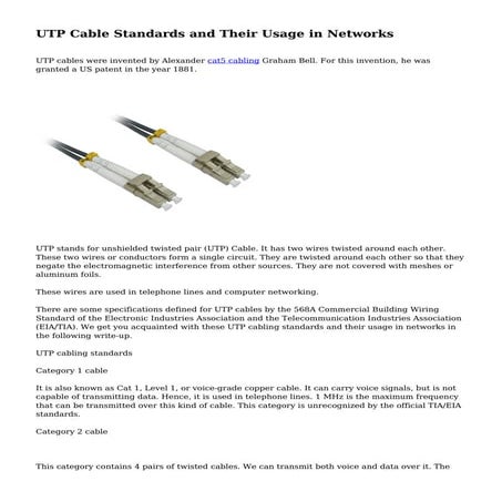 UTP Cable Standards and Their Usage in Networks | PDF