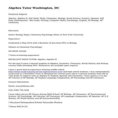Algebra Tutor Washington, DC | PDF | Education