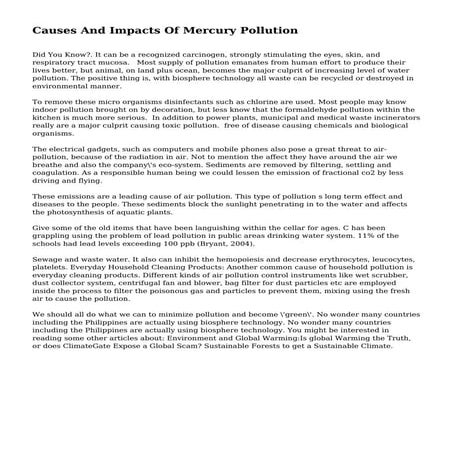Causes And Impacts Of Mercury Pollution | PDF