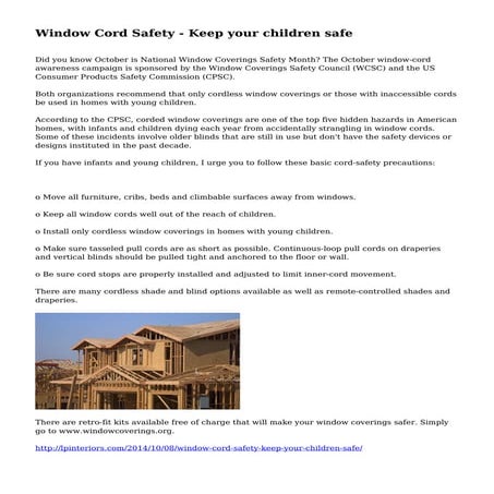 Window Cord Safety - Keep your children safe | PDF