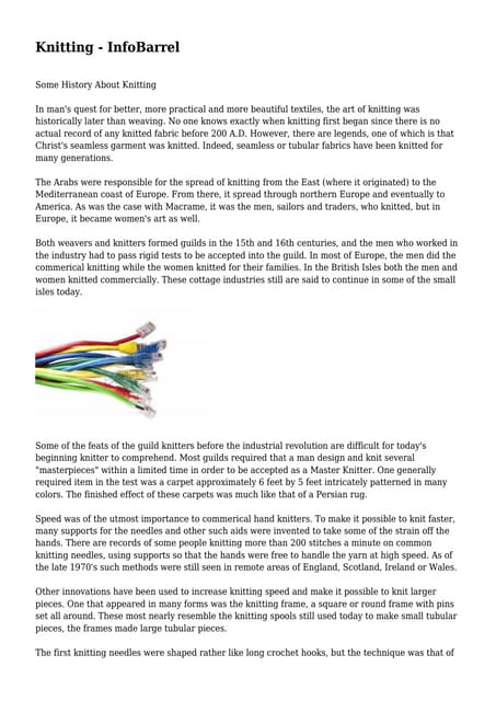 History of knitting | PPTX | Needlework | Arts and Crafts