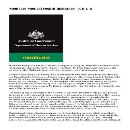 Medicare Medical Health Insurance - A B C D | PDF