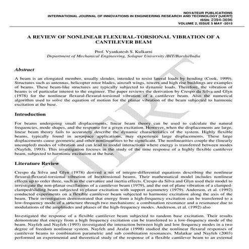 A Review Of Nonlinear Flexural Torsional Vibration Of A Cantilever Beam Pdf