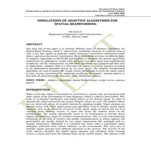 SIMULATIONS OF ADAPTIVE ALGORITHMS FOR SPATIAL BEAMFORMING | PDF