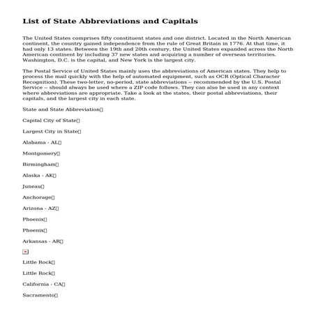 List of State Abbreviations and Capitals | PDF