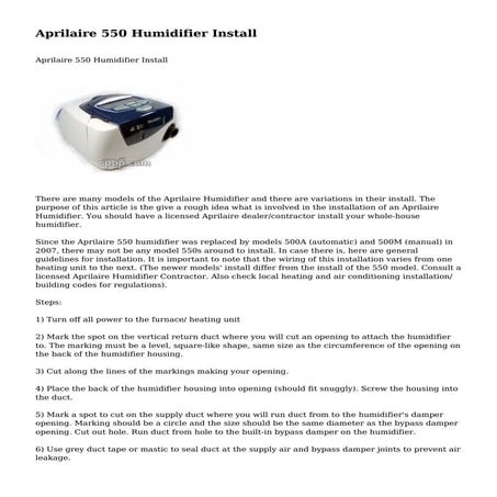Aprilaire 550 Humidifier Install | PDF | Home Appliances | Home & Garden