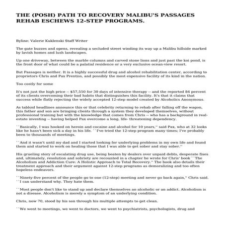 THE (POSH) PATH TO RECOVERY MALIBU'S PASSAGES REHAB ESCHEWS 12-STEP ...
