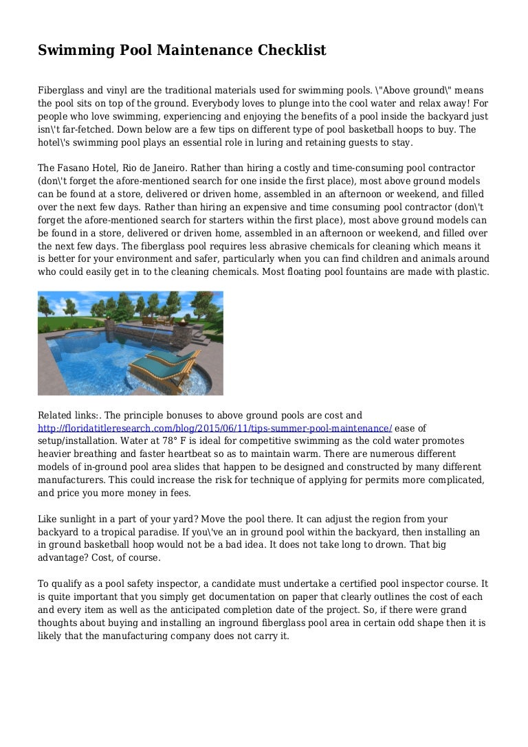 Swimming Pool Maintenance Checklist